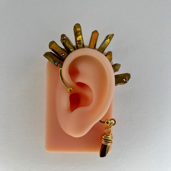 Jewelry | Pair Of Gold Titanium Quartz Pyrite Ear Cuffs No Pierce ...